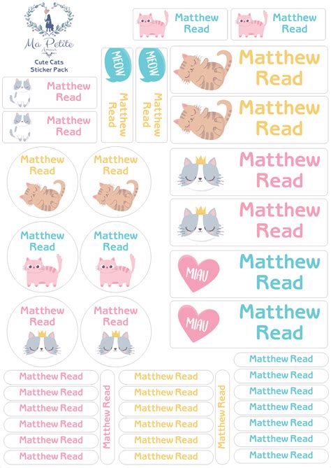 School Labels Cats Theme Ma Petite