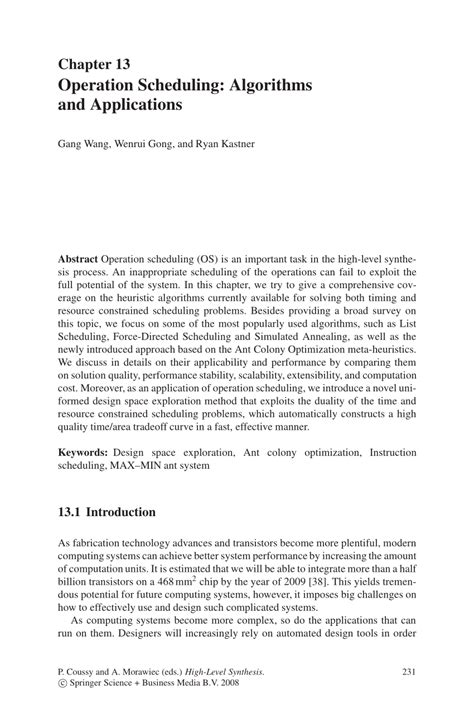 Pdf Operation Scheduling Algorithms And Applications