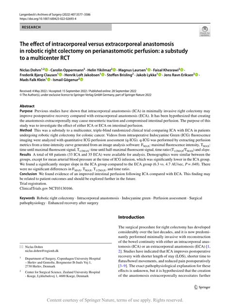 The Effect Of Intracorporeal Versus Extracorporeal Anastomosis In Robotic Right Colectomy On