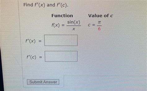 solved find f′ x and f′ c function value of c