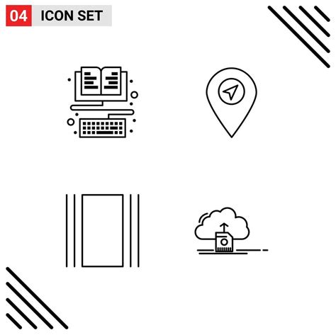 Mobile Interface Line Set Of 4 Pictograms Of Book Horizontal Keyboard Pointer Cloud Editable