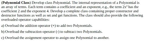 solved polynomial class develop class polynomial the