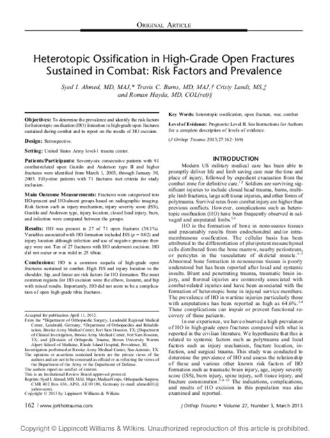 Pdf Heterotopic Ossification In High Grade Open Fractures Sustained