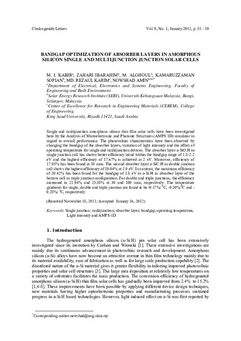 Pdf Bandgap Optimization Of Absorber Layers In Amorphous Silicon Single And Multijunction