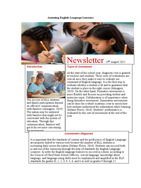 assessing english language learners newsletter esl 536 week 6 pdf