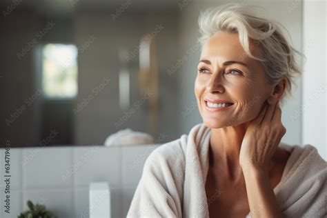 Headshot Of Gorgeous Mid Age Adult 50 Years Old Blonde Woman Standing