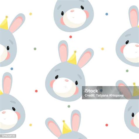 귀여운 토끼와 원활한 패턴 벡터 일러스트레이션 인사말 카드 포스터 배너 카드 팩에 인쇄 옷 직물 벽지에 인쇄 귀 부분에 대한 스톡 벡터 아트 및 기타 이미지 Istock