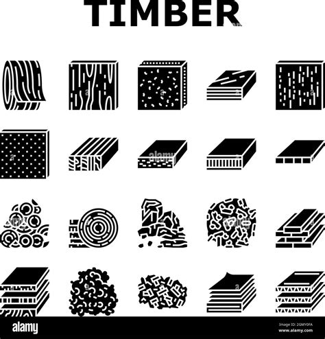 Timber Wood Industrial Production Icons Set Vector Stock Vector Image