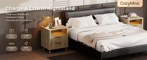 Cozymine Fluted Nightstand Set Of 2 2 Drawers Storage