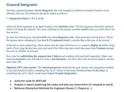 Solved General Integrator Develop A General Purpose Matlab Chegg