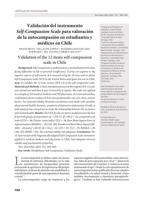 Pdf Validación Del Instrumento Self Compassion Scale Para Valoración