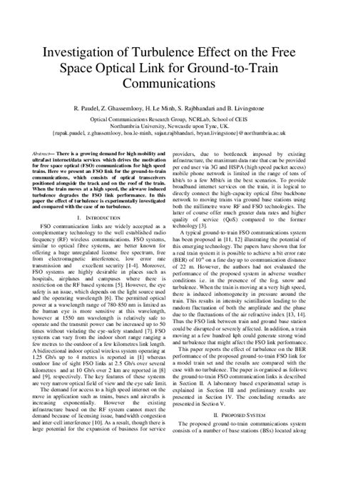 Pdf Investigation Of Turbulence Effect On The Free Space Optical Link For Ground To Train