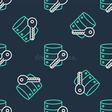 Line Server Security With Key Icon Isolated Seamless Pattern On Black Background Security