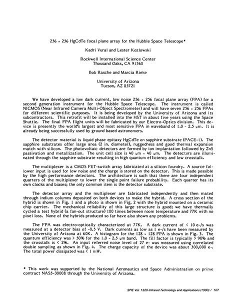 Pdf 256 X 256 Hgcdte Focal Plane Array For The Hubble Space Telescope