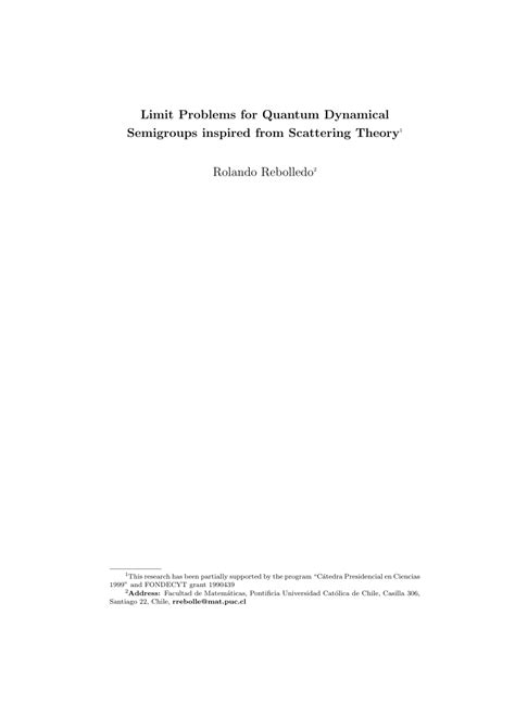 Pdf Limit Problems For Quantum Dynamical Semigroups Inspired From