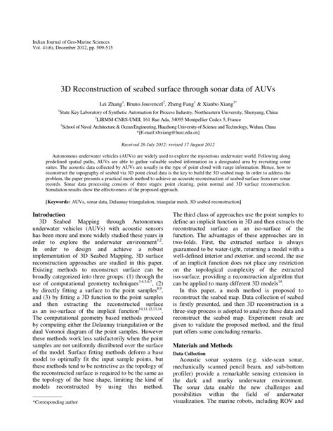 Pdf 3d Reconstruction Of Seabed Surface Through Sonar Data Of Auvs