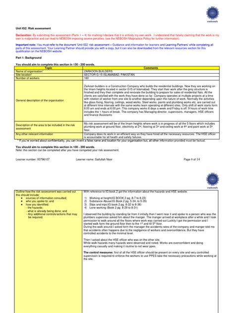 Saifullah Noor 1220 Hlg International Fz Lle Ig 2 Risk Assessment Report Pdf Risk