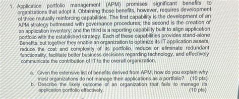 Solved 1 Application Portfolio Management APM Promises Chegg Com
