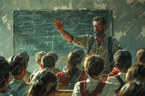 Premium Photo Classroom Dynamics Realistic Teacher At Blackboard