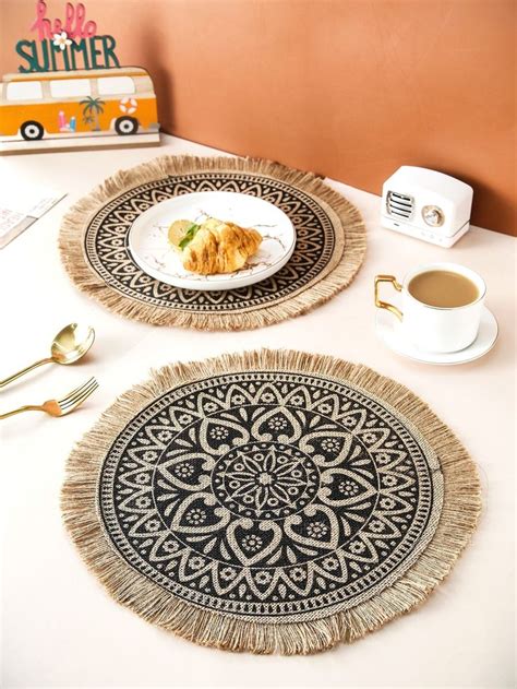 Orcajump Tassel Trim Mandala Pattern Placemat 1pc Cocina