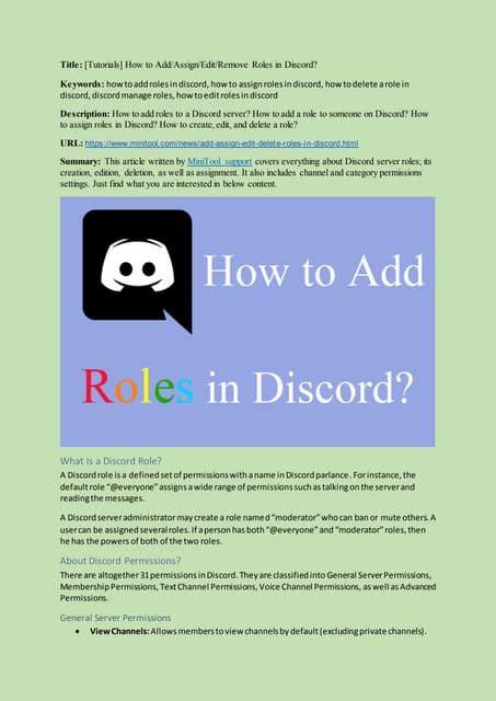 Add Assign Edit Delete Roles In Discord Docx Social Networking