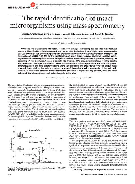 Pdf The Rapid Identification Of Intact Microorganisms Using Mass Spectrometry