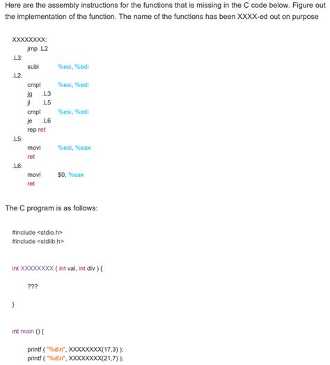 Solved Here Are The Assembly Instructions For The Functions Chegg Com