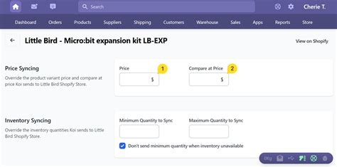 how do i set pricing syncing rules for a product on shopify koi help