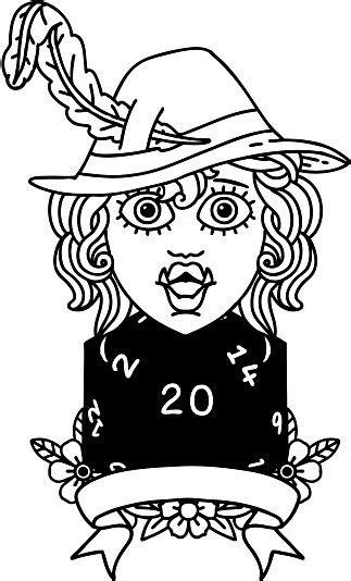 흑백 문신 라인 워크 스타일 하프 오크 음유 시인 자연 20 주사위 롤 검은색에 대한 스톡 벡터 아트 및 기타 이미지 검은색