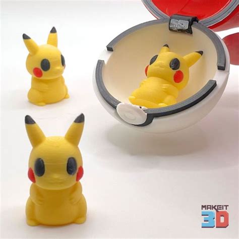3d Printable 3d Printable Chibi Pikachu With Print In Place Pokeball By