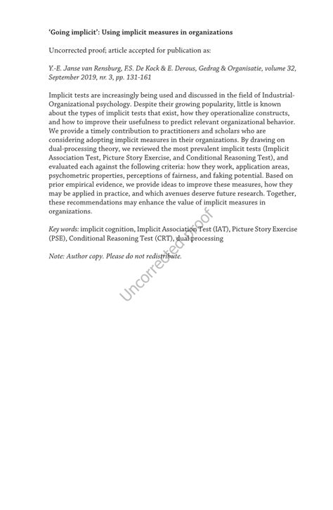 Pdf ‘going Implicit Using Implicit Measures In Organizations