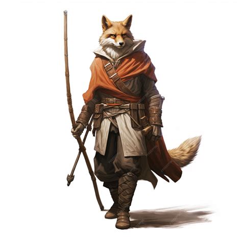 Premium Photo Fox Person Bearing A Black Quarter Staff Dnd Ai