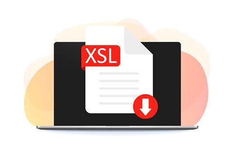 화면 컴퓨터에 레이블이있는 Xsl 아이콘 파일을 다운로드하십시오 문서 개념을 다운로드합니다 Xsl 레이블 및 아래쪽 화살표 기호 벡터 스톡 그림입니다 0명에 대한 스톡 벡터