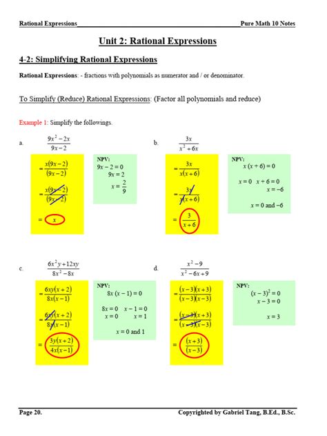 Rational Expressions Notes Answers Download Free Pdf Equations