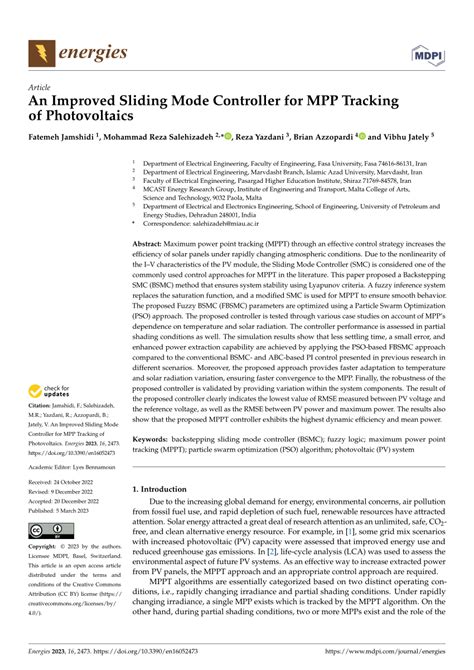 pdf an improved sliding mode controller for mpp tracking of photovoltaics