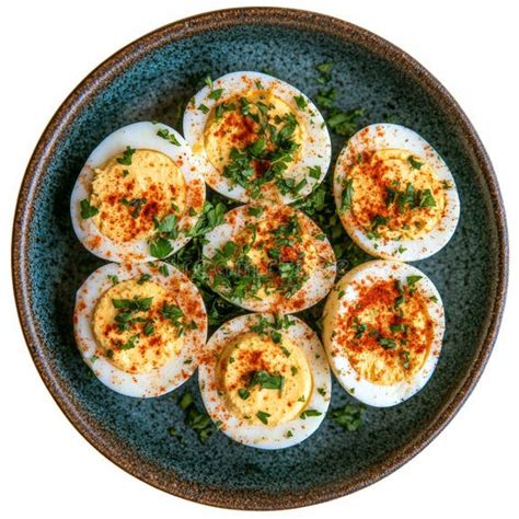 Tasty Serving Of Deviled Eggs On A White Background Stock Image Image