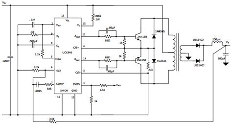 Typical Application Circuit For UC3846 Current Mode PWM Controller Datasheets Com