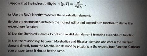 Solved Suppose That The Indirect Utility Isvpi 1413 27p Py A Use The