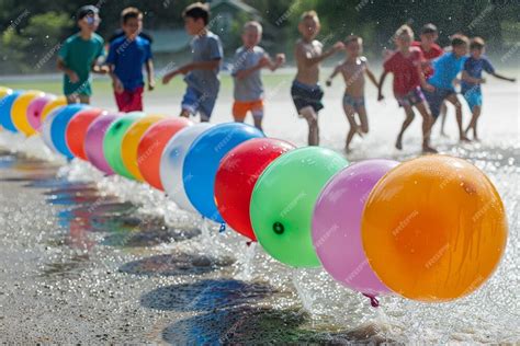 Premium Photo Set Up A Water Balloon Relay Race Where Participan