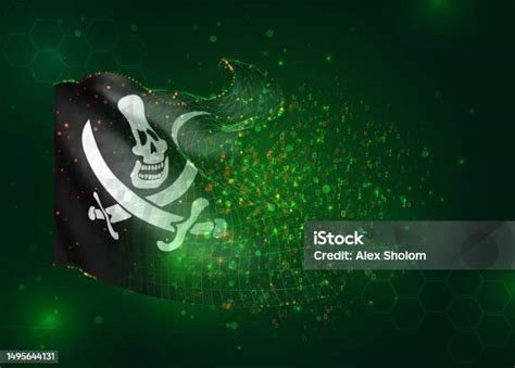 해적 다각형과 데이터 번호가있는 녹색 배경의 벡터 3d 플래그 3차원 형태에 대한 스톡 벡터 아트 및 기타 이미지 3차원 형태 Brand Name Video Game