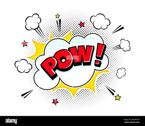 Comic speech bubble pow with halftone shadow text expression retro comic style flat design Stock ...