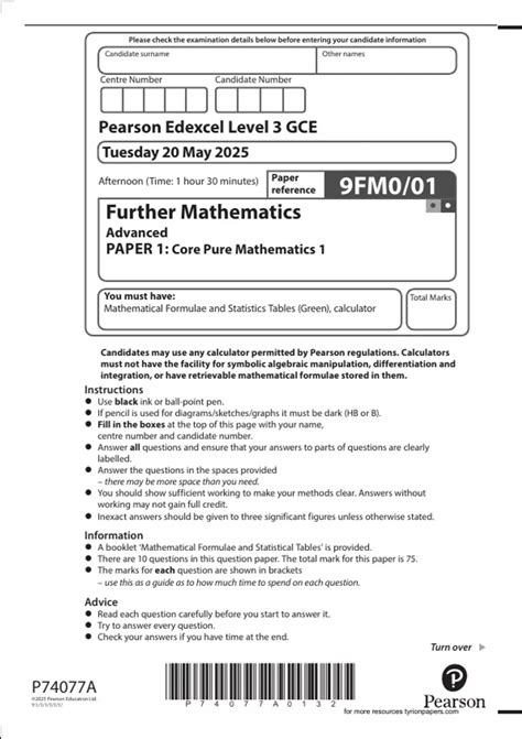 Edexcel A Level May June 2025 Further Maths Paper 1 Core Pure Maths 1 Pdf 2025 Stuvia Uk