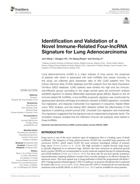 Pdf Identification And Validation Of A Novel Immune Related Four Lncrna Signature For Lung