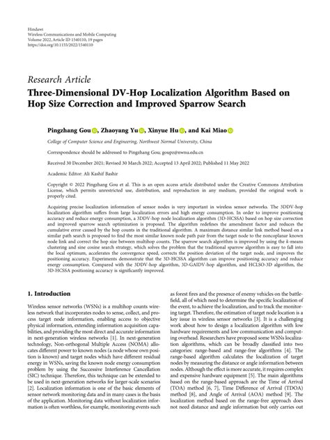 Pdf Three Dimensional Dv Hop Localization Algorithm Based On Hop Size