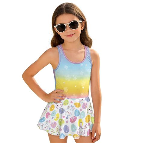 Coeqine Girls Swimsuit One Piece With Attached Skirt And Inner Brief