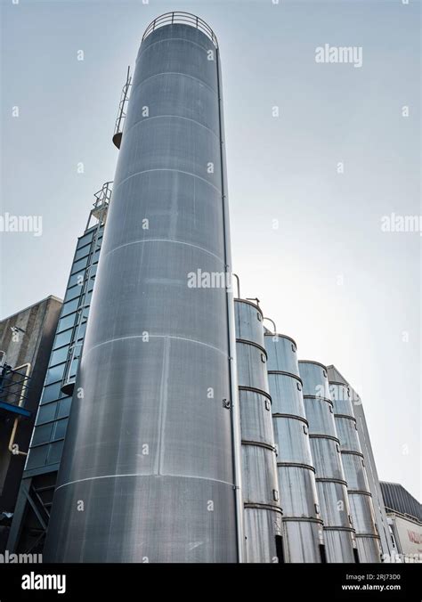 Five Silvermetallic Silos Beside Each Other Silo Tall Silo Stock
