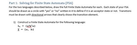 Solved Part Solving For Finite State Automata FSA For Chegg Com