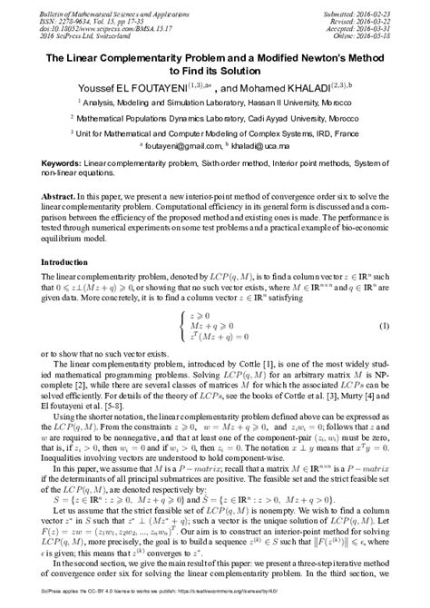 pdf the linear complementarity problem and a modified newton s method