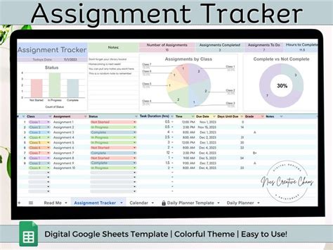 Google Sheets Assignment Tracker Spreadsheet Template College Assignment Tracker Calendar