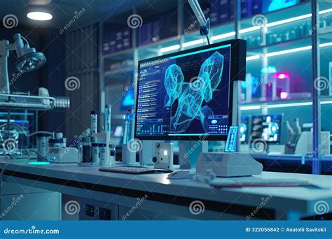A Modern Medical Laboratory Workspace Featuring An Ai Powered